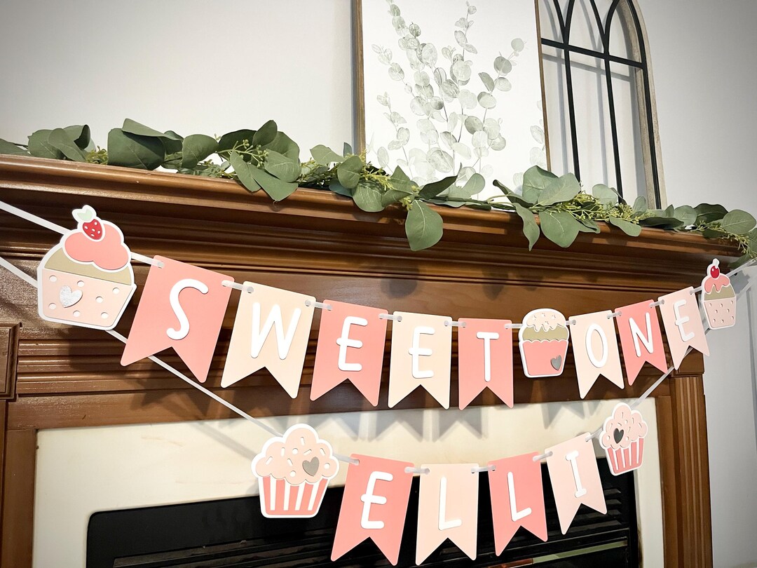 Sweet One Personalized Birthday Banner. Girls Cupcake Birthday ...