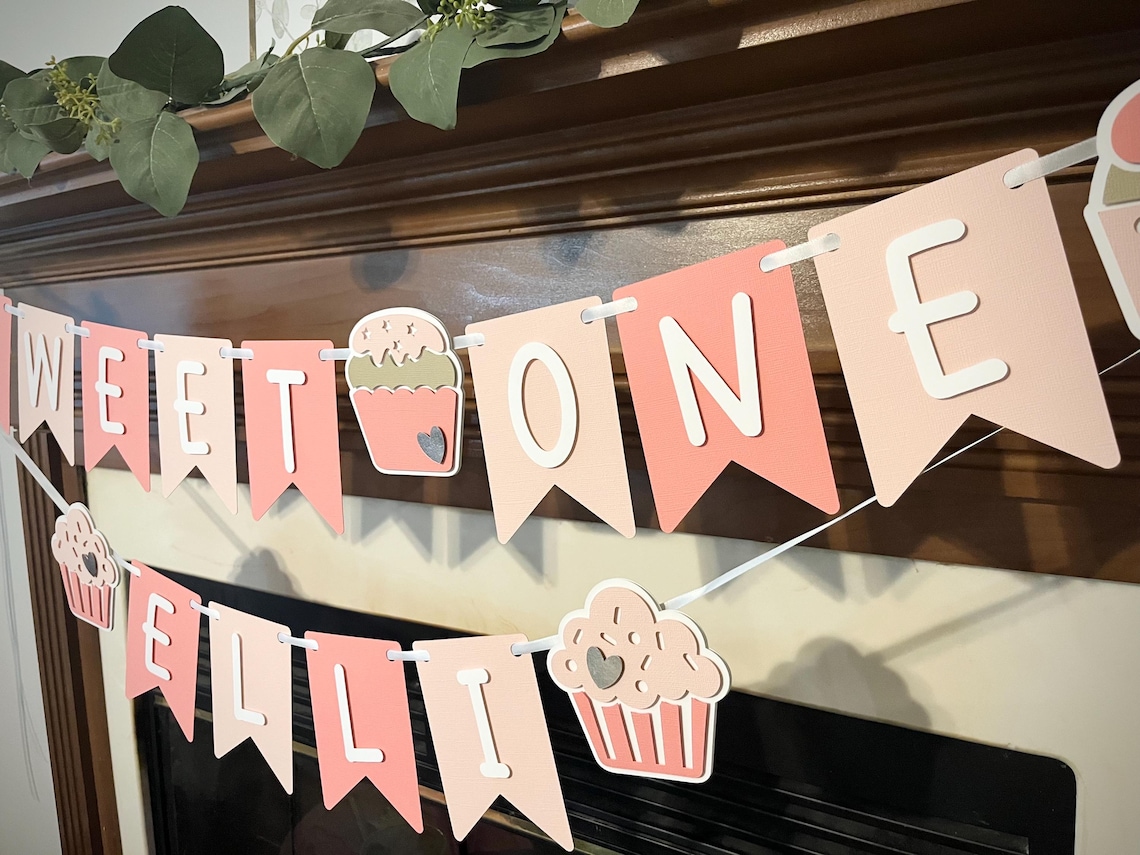 Sweet One Personalized Birthday Banner. Girls Cupcake Birthday ...