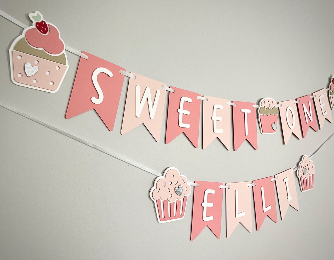 Sweet One Personalized Birthday Banner. Girls Cupcake Birthday ...