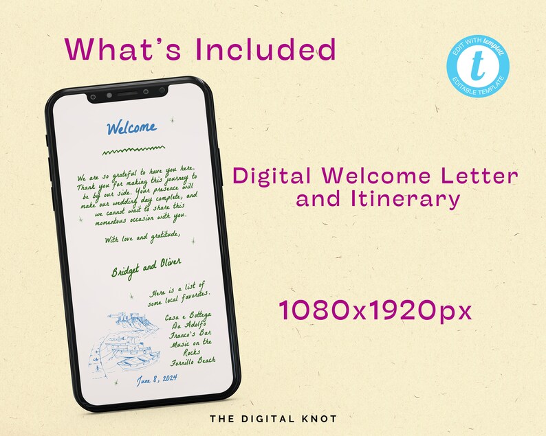 Digital Wedding Welcome Letter Wedding Itinerary Template Mobile ...