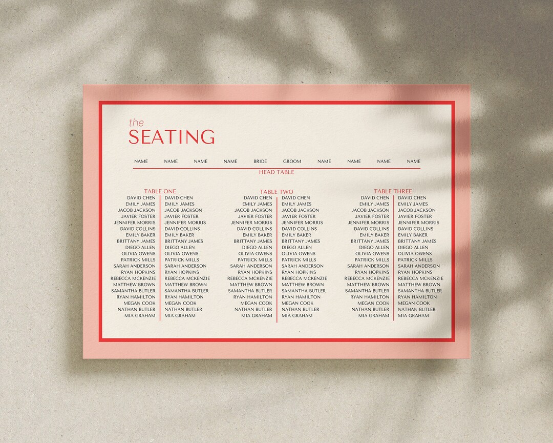 Long Table Wedding Seating Chart Seating Chart Template Instant ...