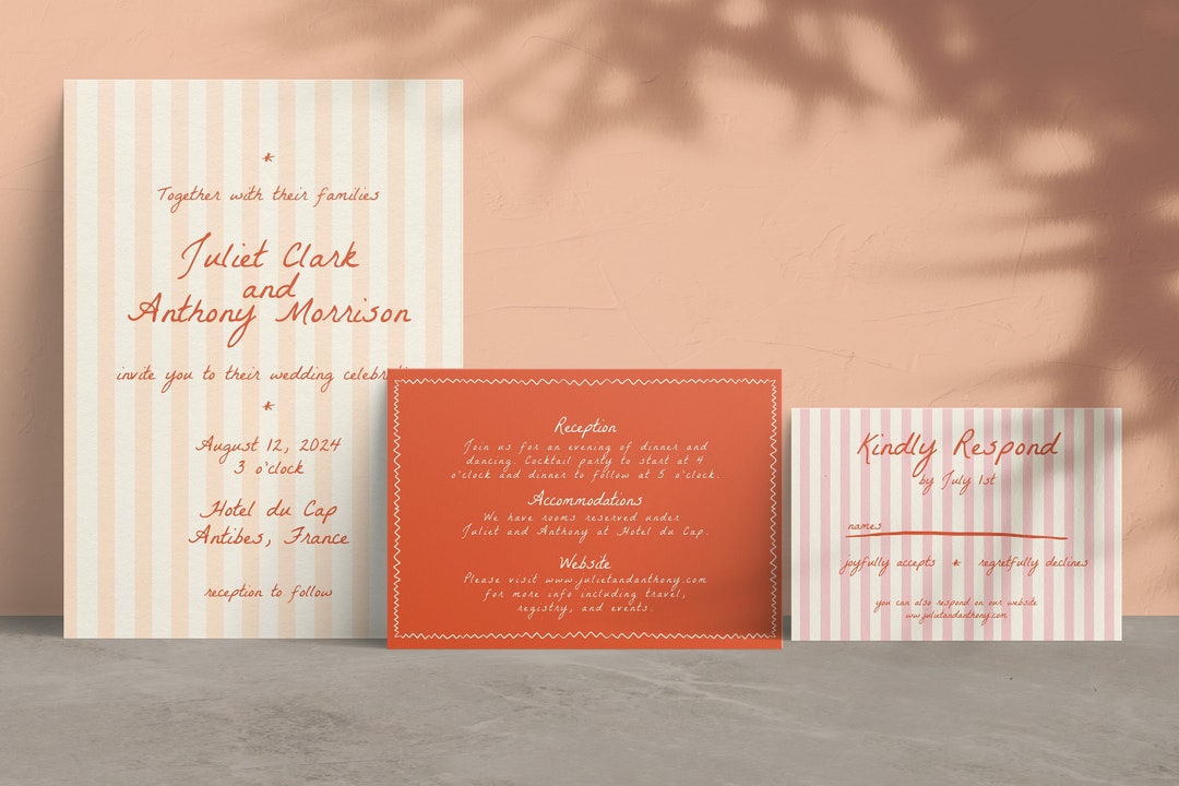 Handwritten Wedding Invitation Suite Colorful Wedding Invitation Detail ...