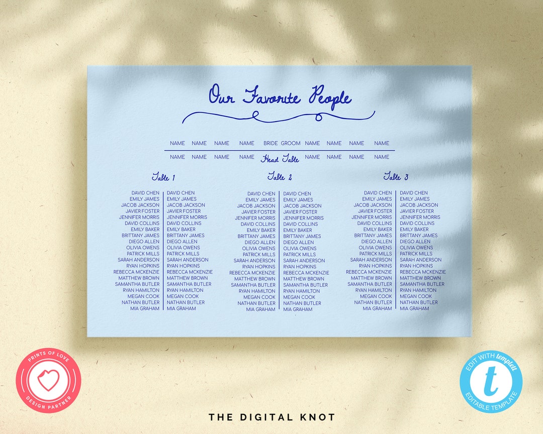 Wedding Seating Chart Template Instant Download Wedding Seating ...
