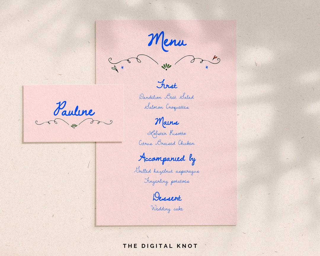 Whimsical Menu Template Place Card Wedding Menu Template Funky Menu ...