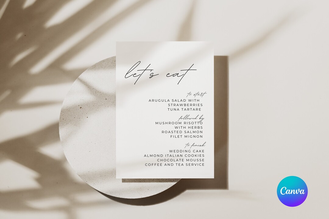 Wedding Menu Modern Menu Cards Minimalist Menu Template Baby Shower ...