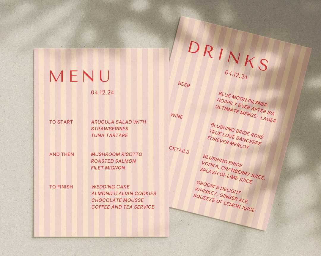 Wedding Menu Template Food and Drink Menu Double Sided Menu Template ...