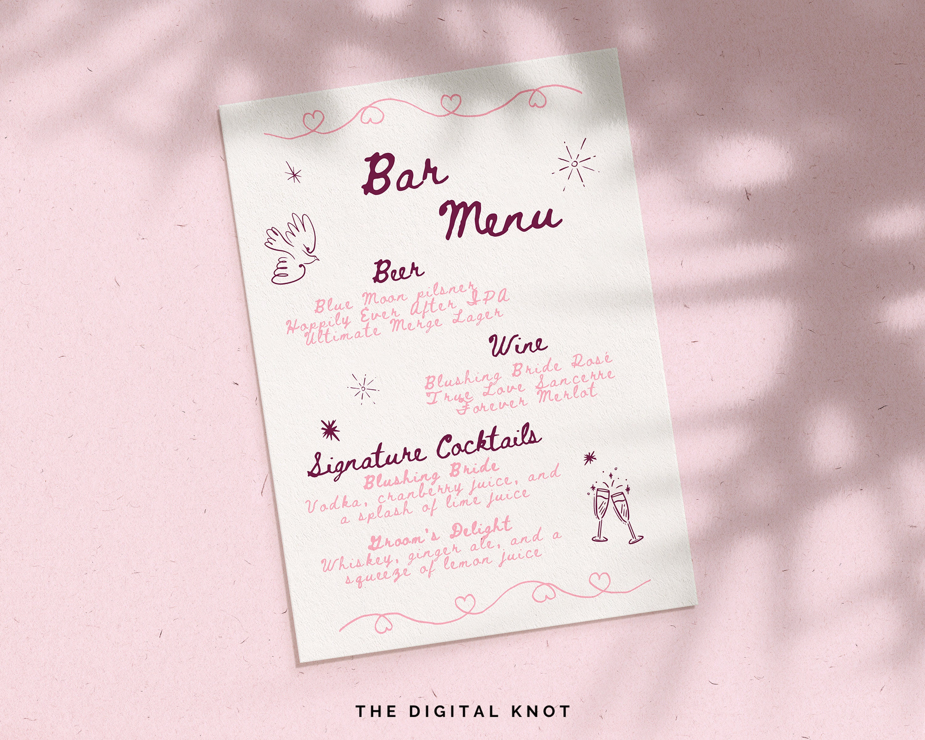 Whimsical Bar Menu Template Wedding Bar Menu Template Signature Drinks ...