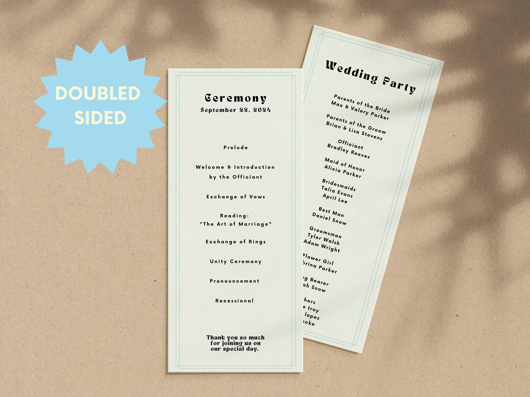 Wedding Ceremony Program Wedding Program Template Printable Program for ...