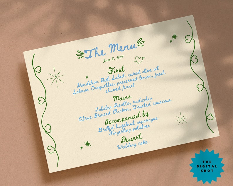 Whimsical Menu Template Wedding Menu Template Funky Menu Hand Drawn ...