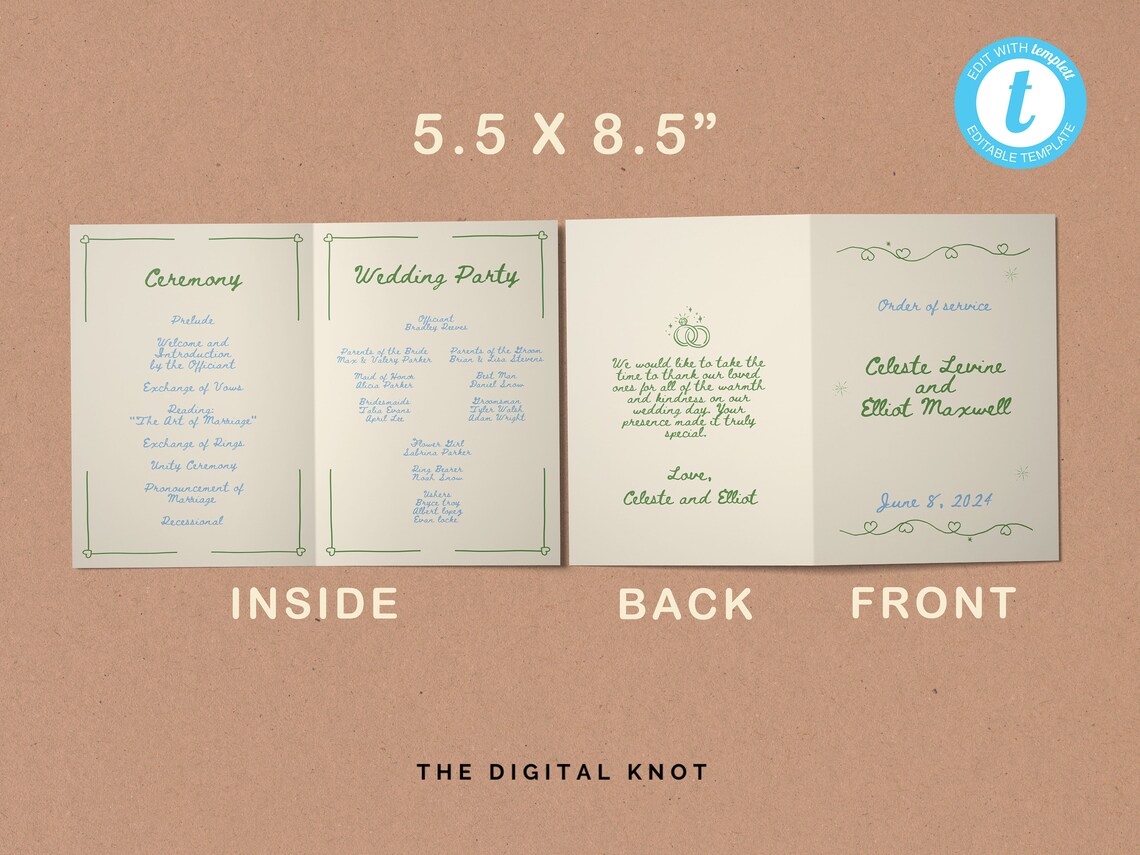 Wedding Ceremony Program Handwritten Wedding Program Template Printable ...