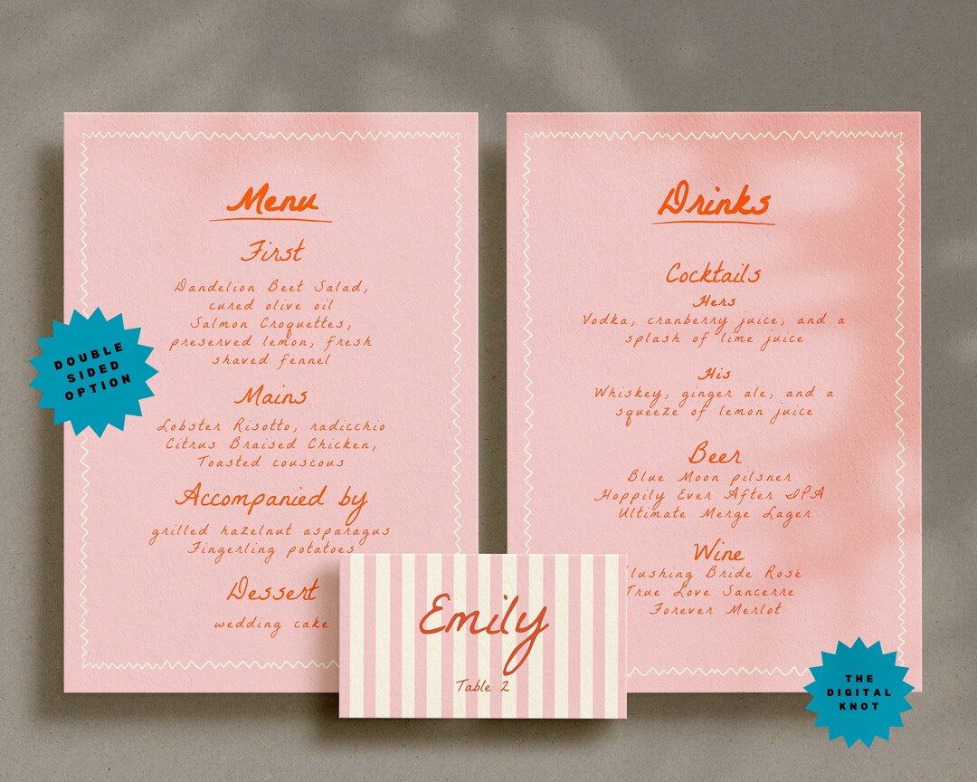 Double Sided Food and Drink Menu Template Place Card Settings Template ...
