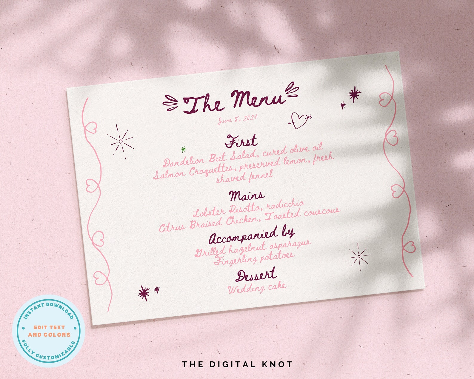 Whimsical Menu Template Wedding Menu Template Funky Menu Hand Drawn ...