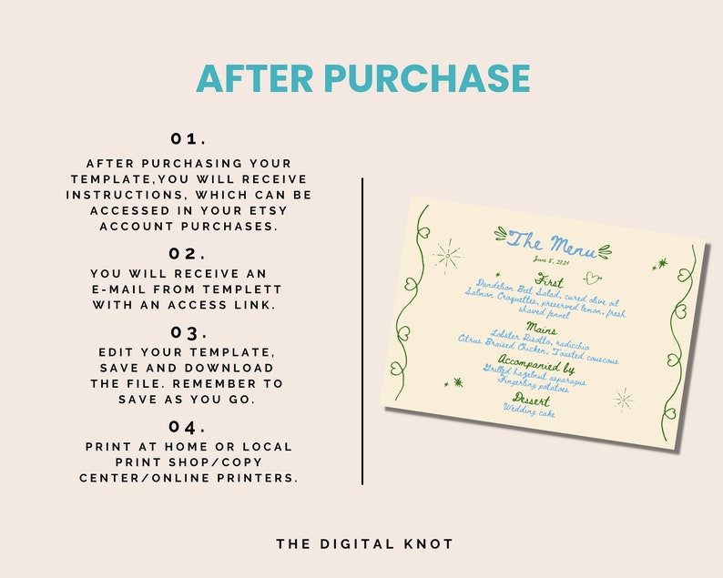 Whimsical Menu Template Wedding Menu Template Funky Menu Hand - Etsy