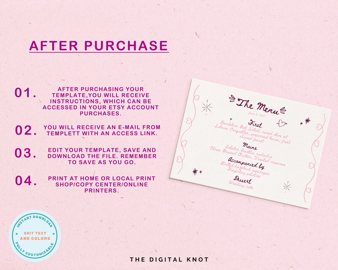 Whimsical Menu Template Wedding Menu Template Funky Menu Hand - Etsy