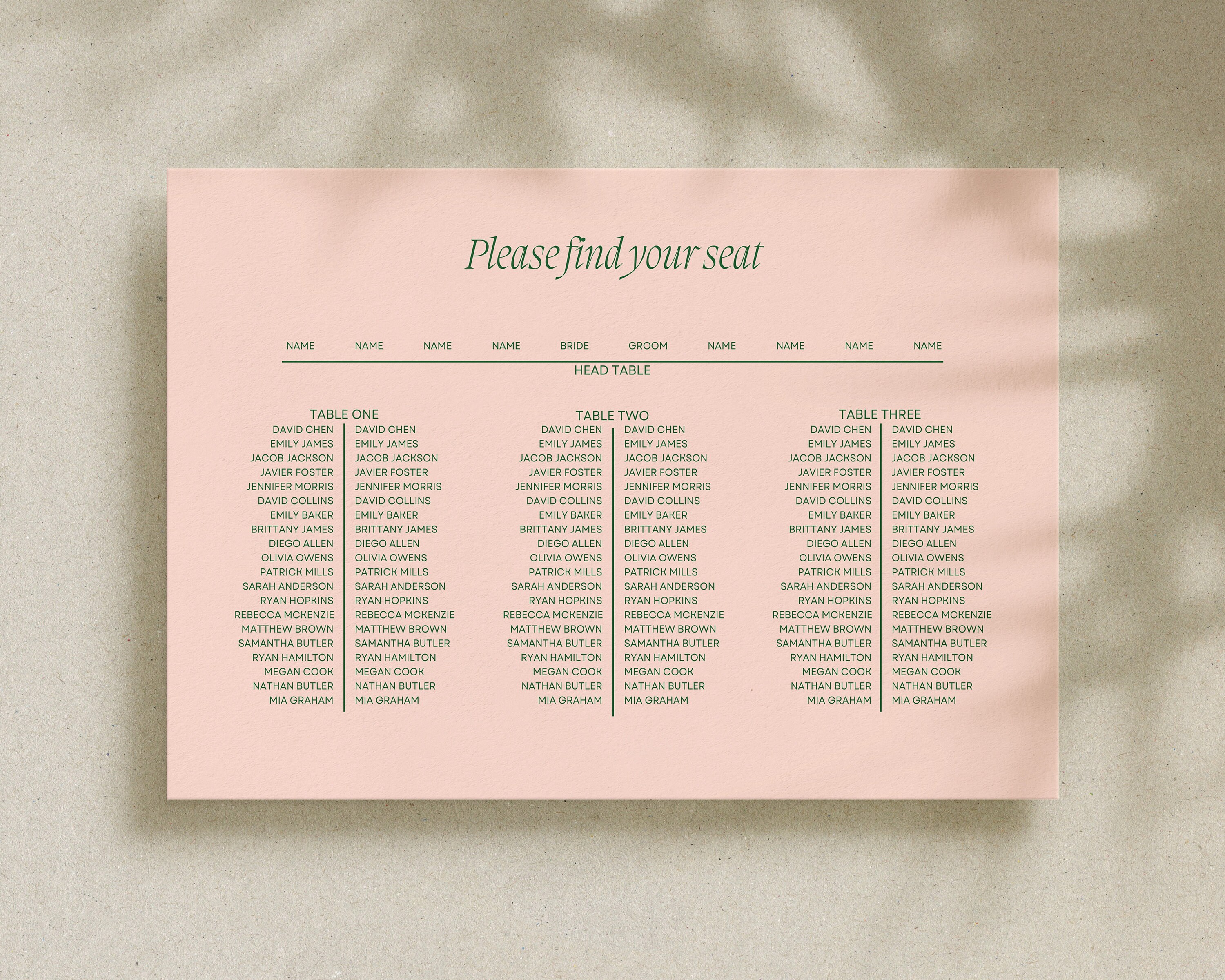 Long Table Wedding Seating Chart Seating Chart Template Instant ...