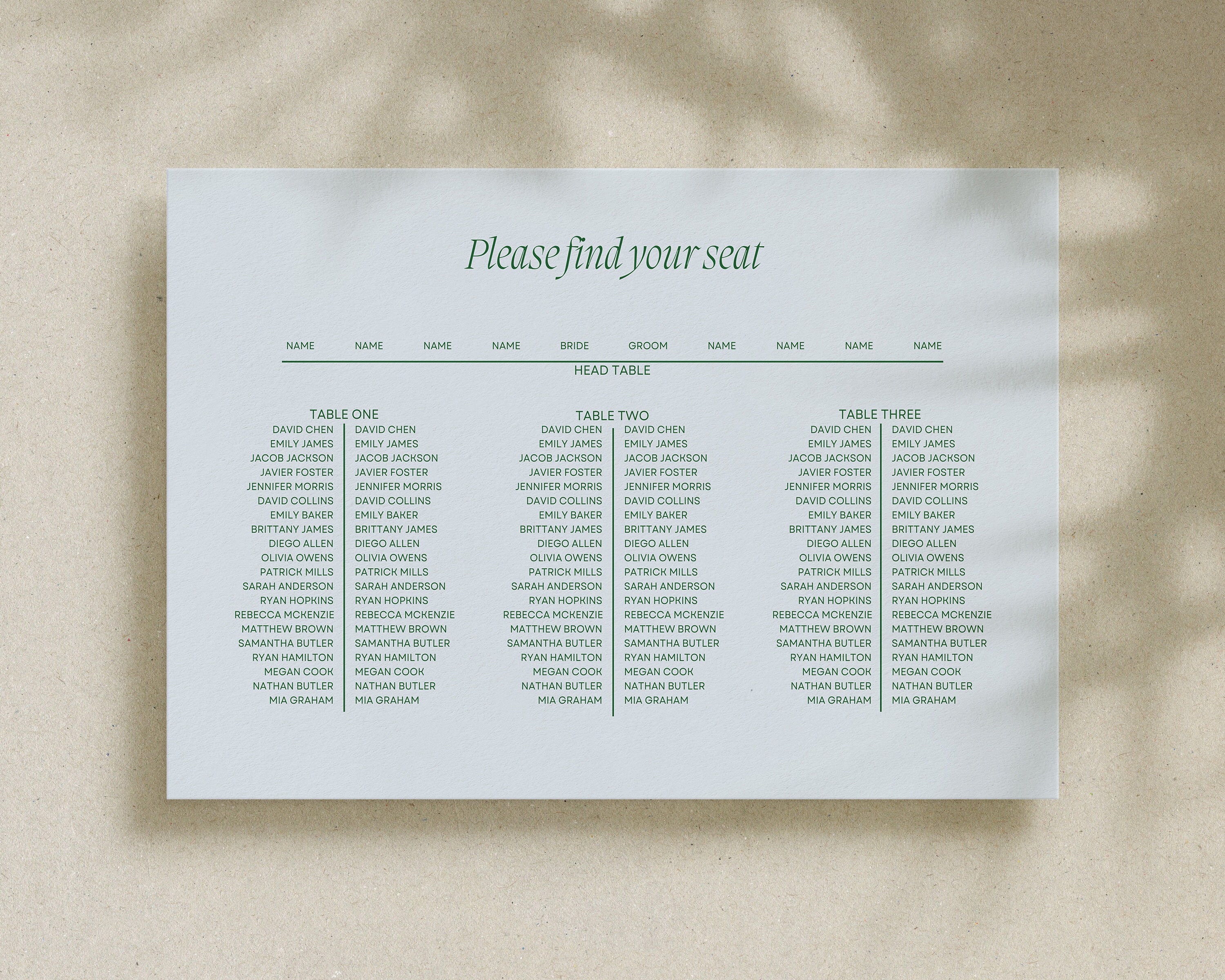Long Table Wedding Seating Chart Seating Chart Template Instant ...