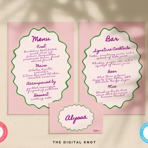 Hand Drawn Menu and Place Card Template Set French - Etsy