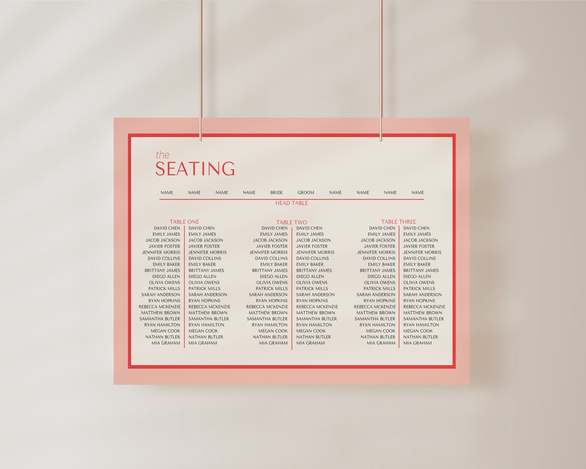 Long Table Wedding Seating Chart Seating Chart Template Instant ...