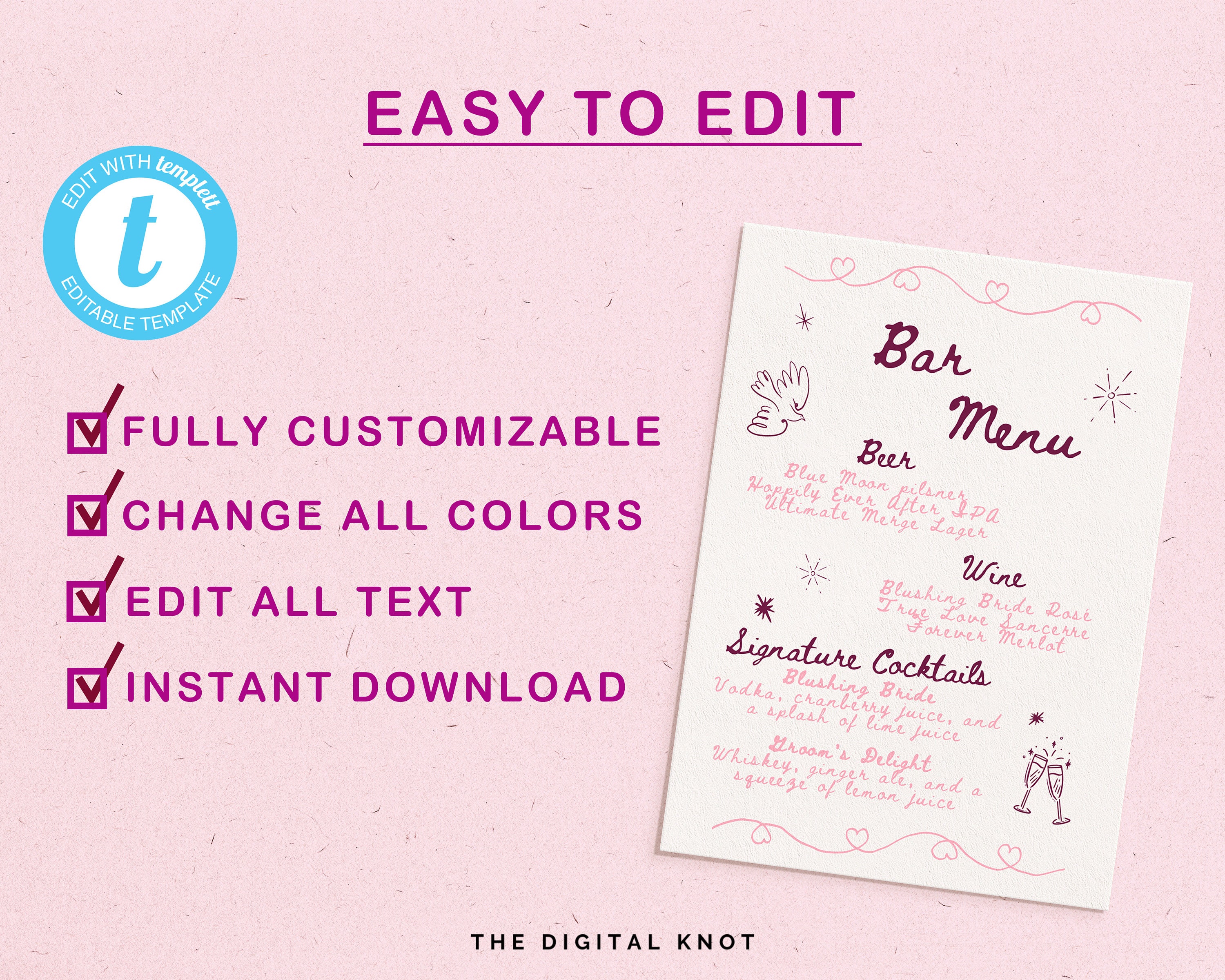 Whimsical Bar Menu Template Wedding Bar Menu Template Signature Drinks ...