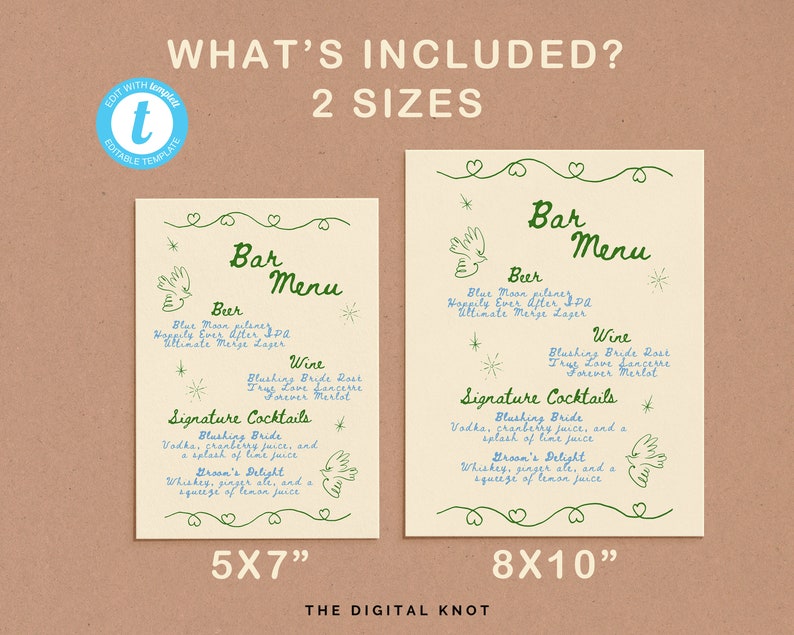 Whimsical Bar Menu Template Wedding Bar Menu Template - Etsy