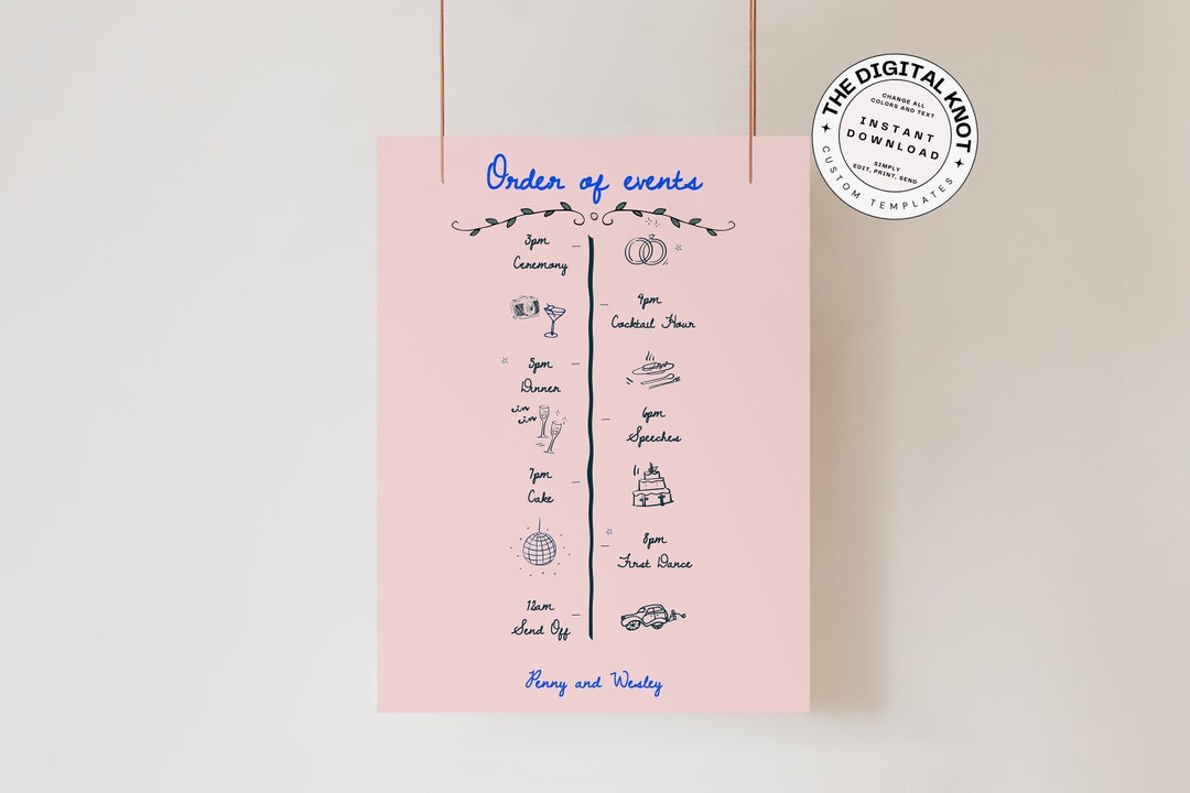 Wedding Order of Events Template Wedding Timeline Sign Whimsical ...