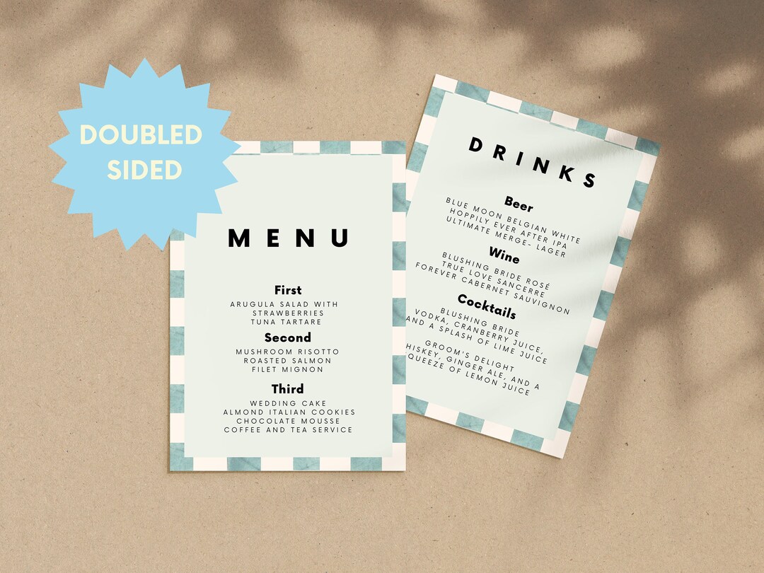 Wedding Menu Template Food and Drink Menu Double Sided Menu Template ...