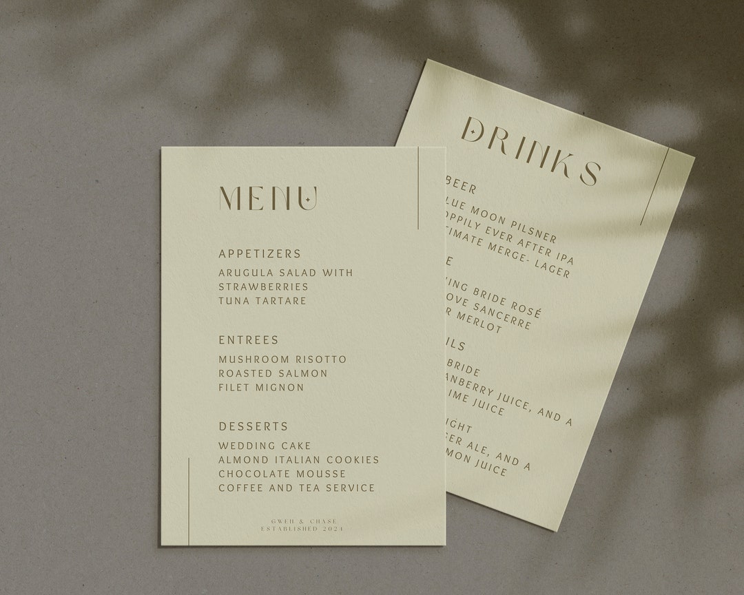 Wedding Menu Template Food and Drink Menu Double Sided Menu Template ...
