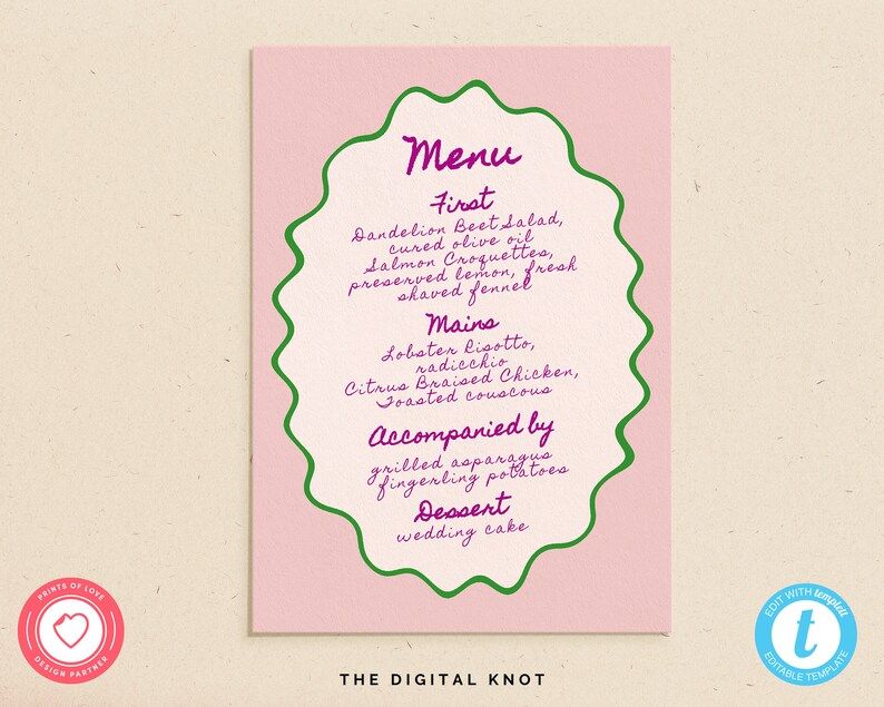 Double Sided Food and Drink Menu Template Place Card Settings - Etsy