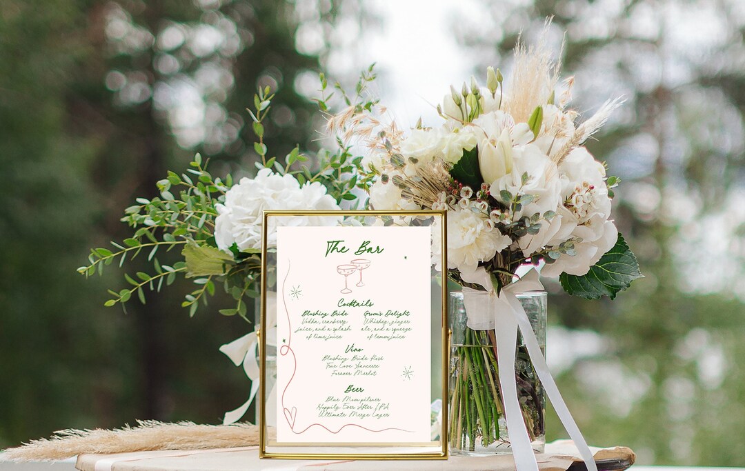 Whimsical Bar Menu Template Wedding Bar Menu Template Signature Drinks ...