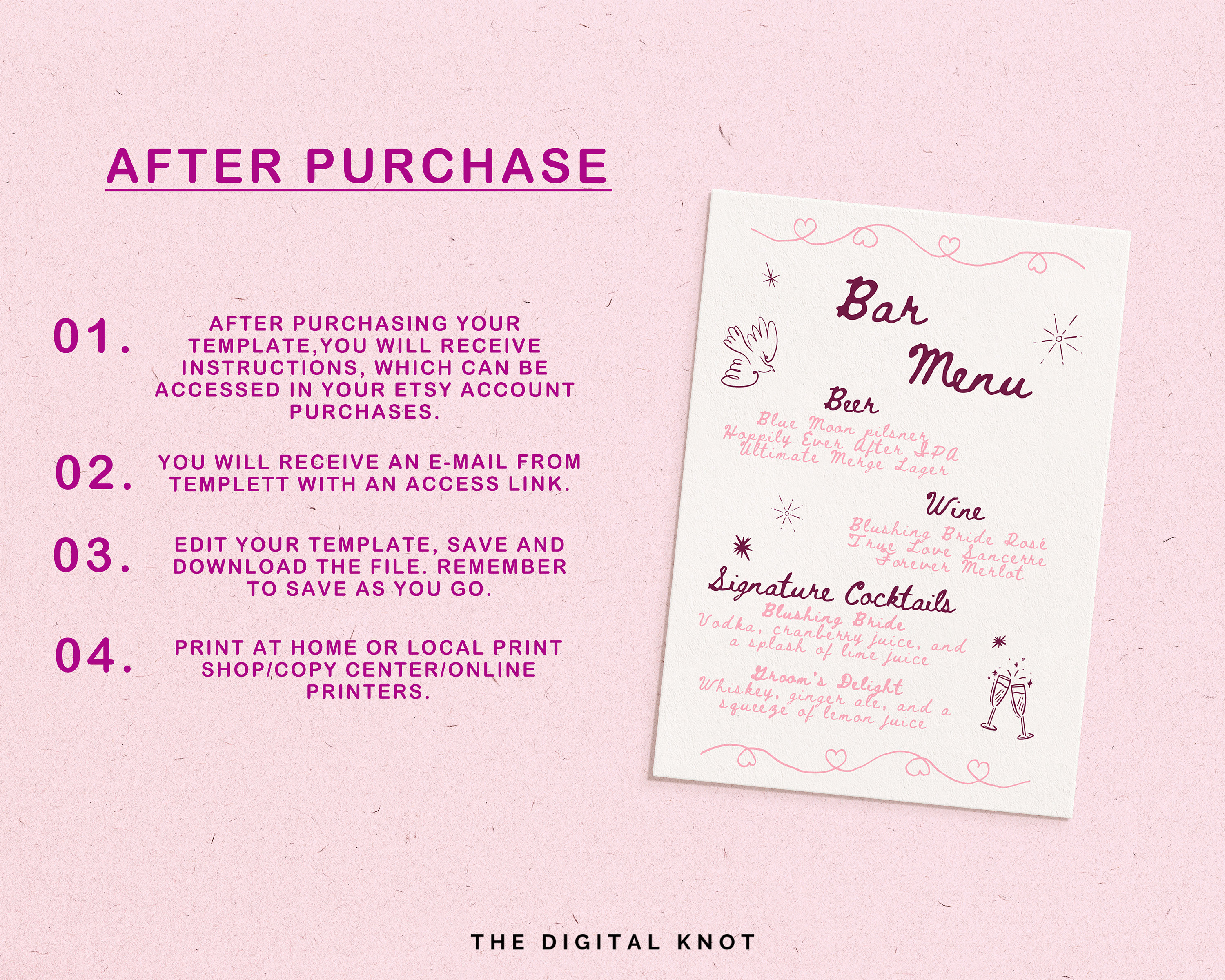 Whimsical Bar Menu Template Wedding Bar Menu Template Signature Drinks ...