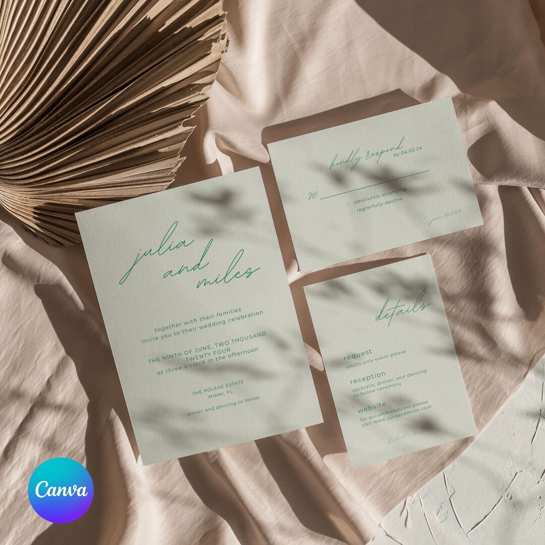 Green Invitation Set Template, Wedding Invitation Suite Template ...