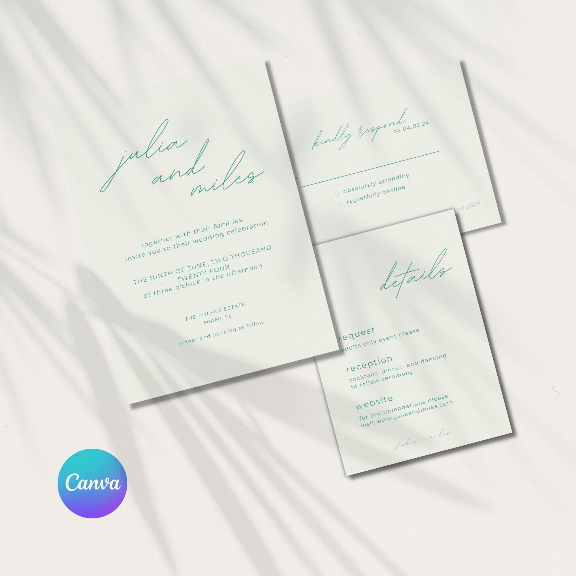 Green Invitation Set Template, Wedding Invitation Suite Template ...