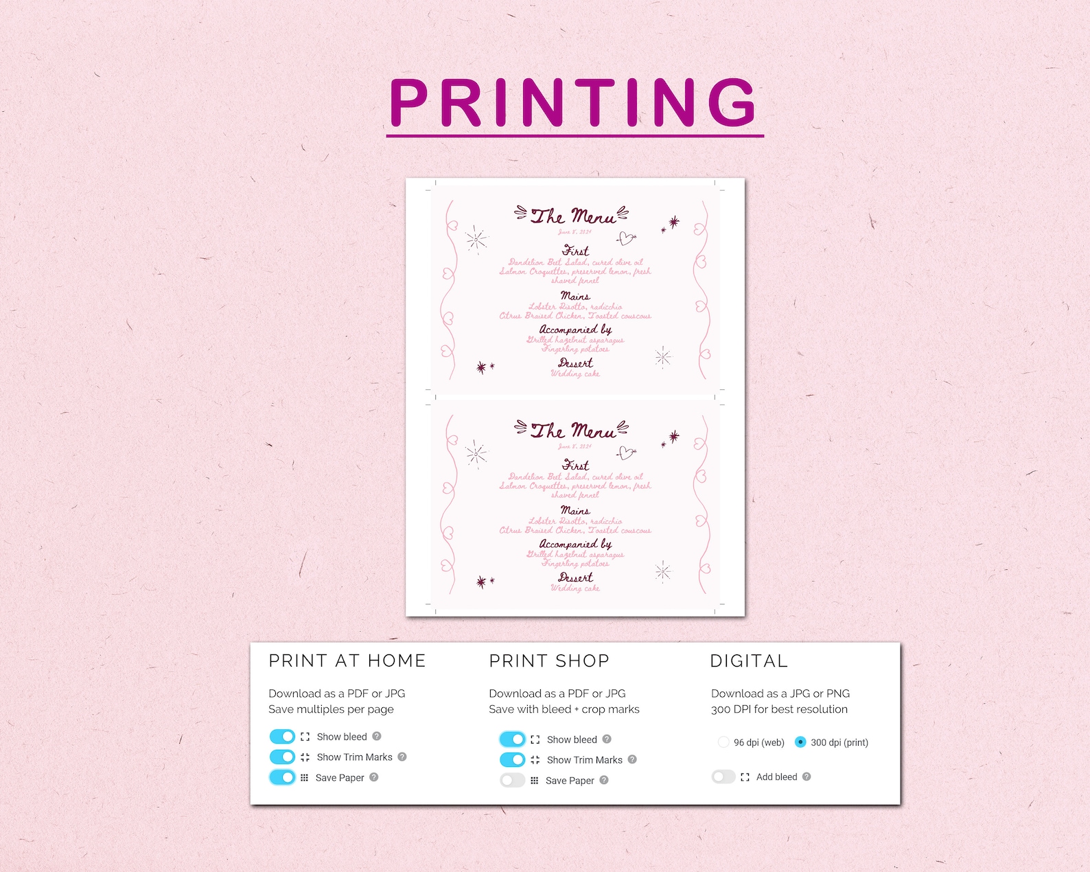 Whimsical Menu Template Wedding Menu Template Funky Menu Hand Drawn ...