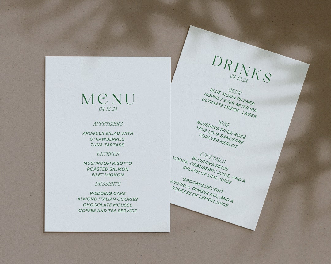 Wedding Menu Template Food and Drink Menu Double Sided Menu Template ...