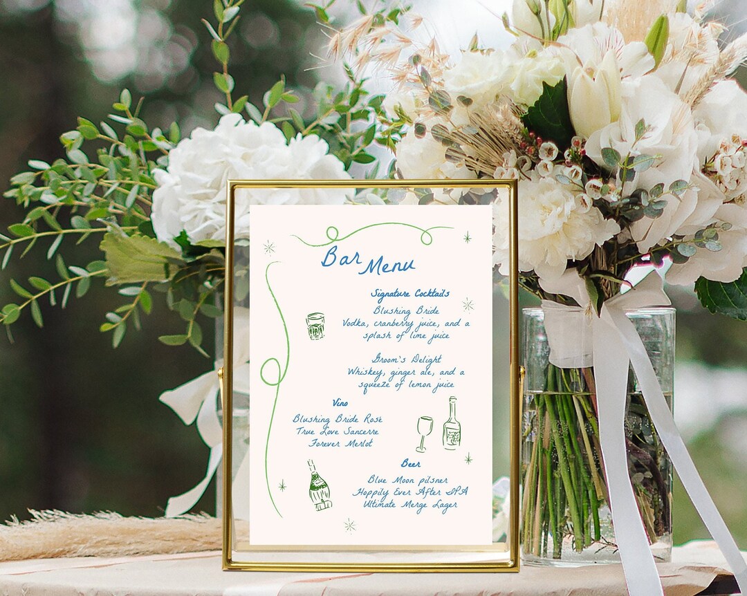 Whimsical Bar Menu Template Wedding Bar Menu Template Signature Drinks ...