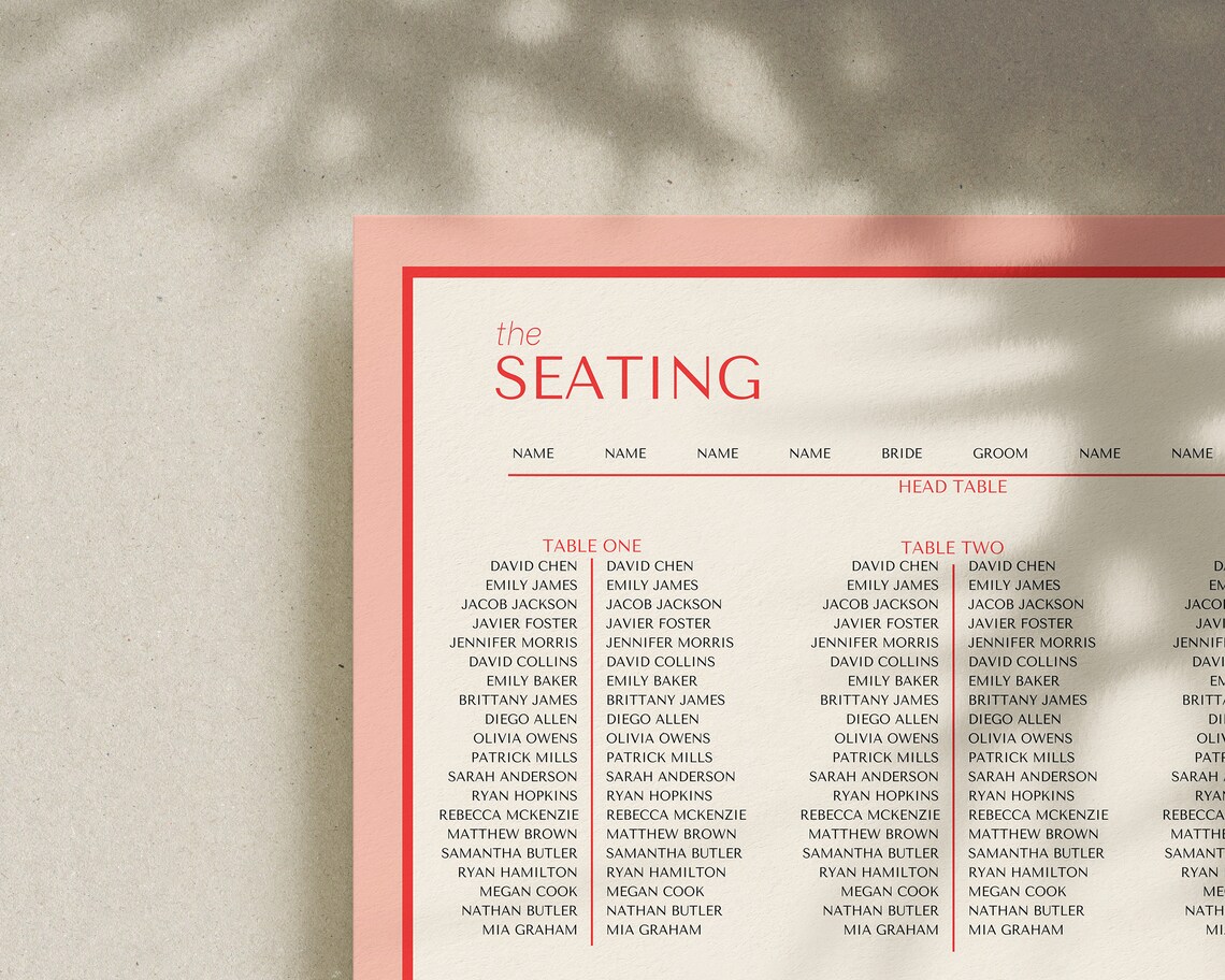 Long Table Wedding Seating Chart Seating Chart Template Instant ...