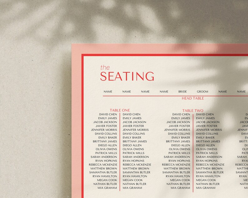 Long Table Wedding Seating Chart Seating Chart Template Instant ...