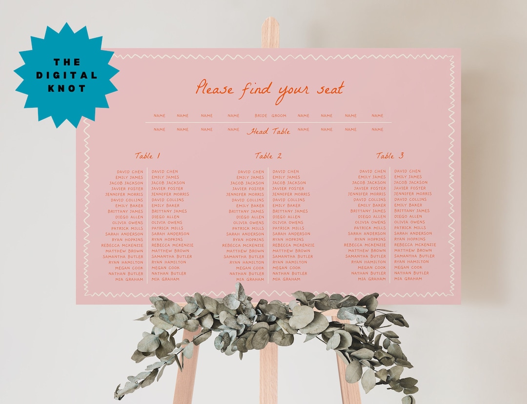 Wedding Seating Chart Template Instant Download Wedding Seating ...