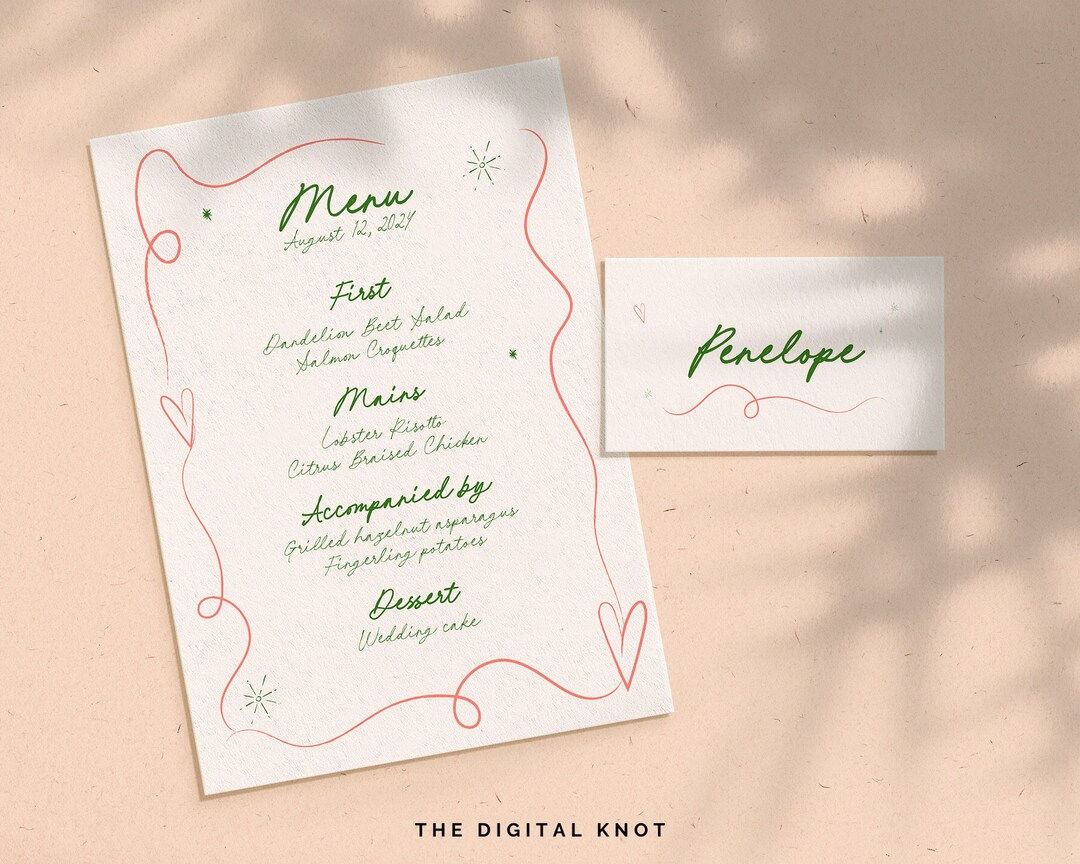 Whimsical Menu Template Place Card Wedding Menu Template Funky Menu ...