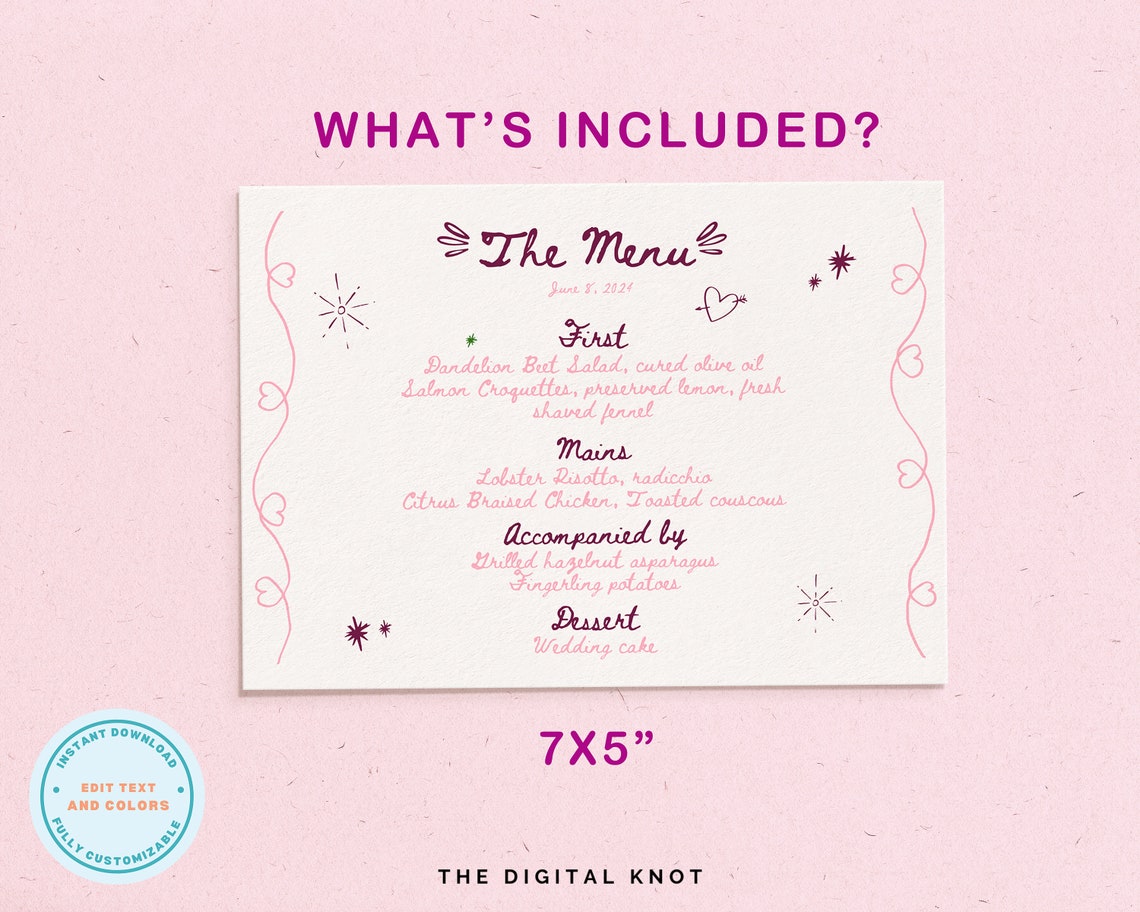 Whimsical Menu Template Wedding Menu Template Funky Menu Hand - Etsy