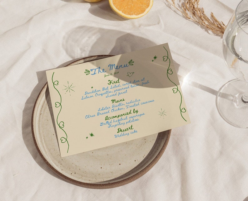 Whimsical Menu Template Wedding Menu Template Funky Menu Hand Drawn ...
