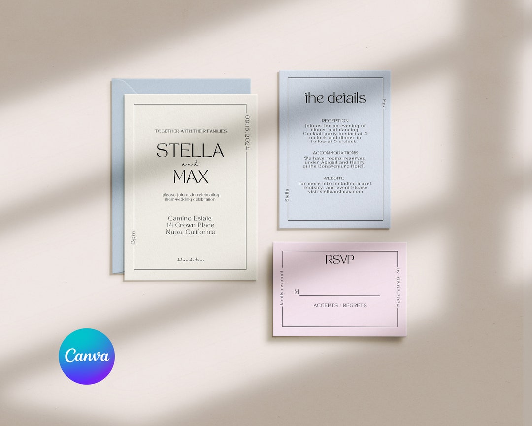 Wedding Invitation Suite Modern Wedding Invitation Detail Card RSVP ...