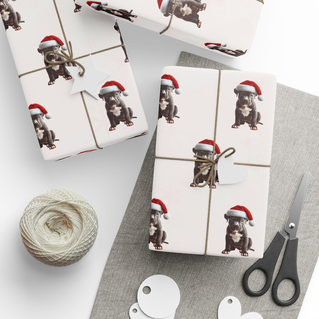 2025v1 - American Pit Bull Wrapping Paper Festive Christmas and Holiday ...