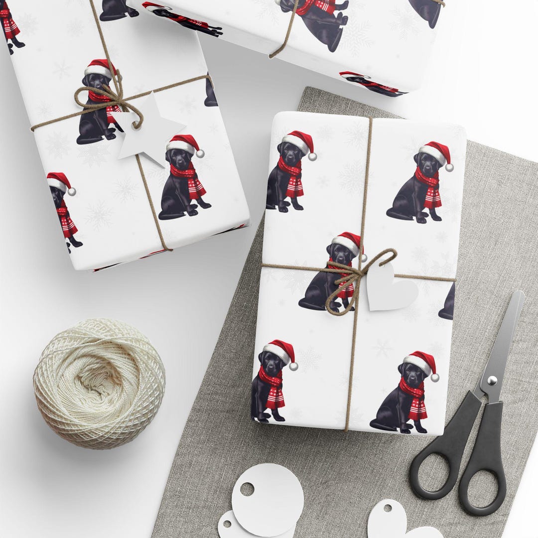 2025v2 - Black Labrador Retriever Paper Festive Christmas Wrapping and ...
