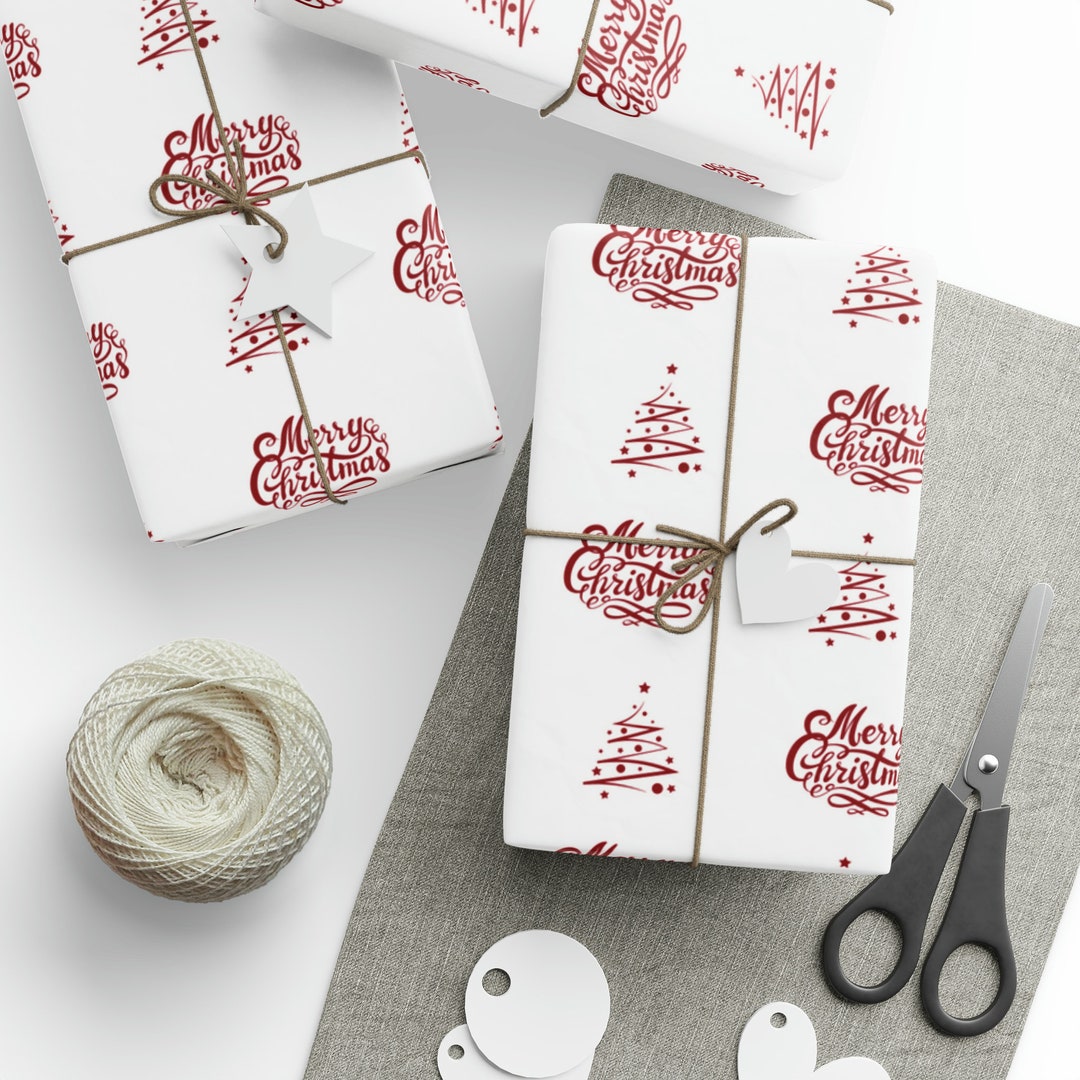 Christmas Custom Wrapping Paper, White With Red Accents Wrapping Paper ...