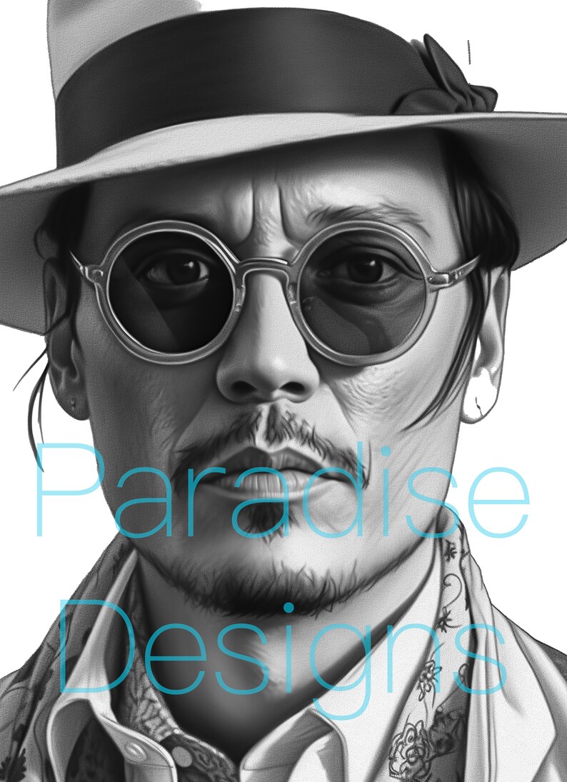 Johnny Depp Printable Coloring Page | Greyscale Celebrity Coloring Book ...