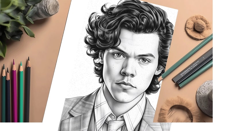 Harry Styles Printable Coloring Page Greyscale Celebrity - Etsy