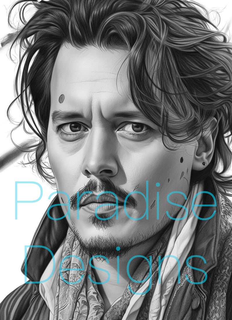 Johnny Depp Printable Coloring Page Greyscale Celebrity Coloring Book ...