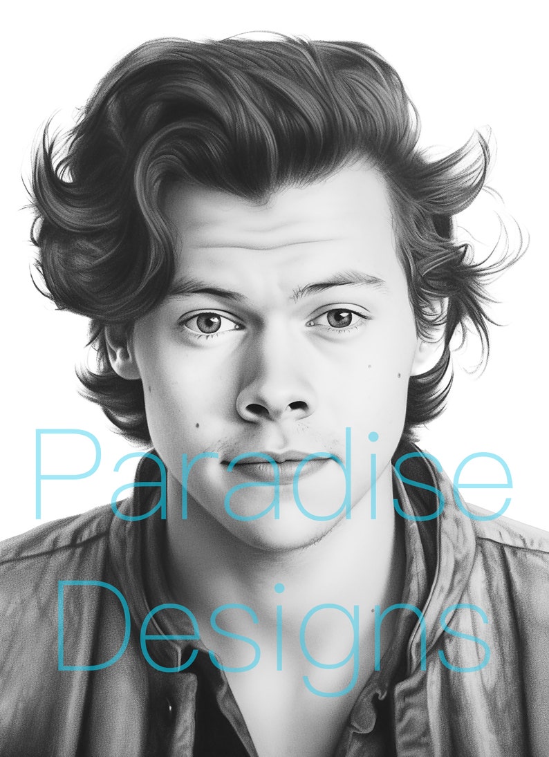 Harry Styles Printable Coloring Page Greyscale Celebrity - Etsy