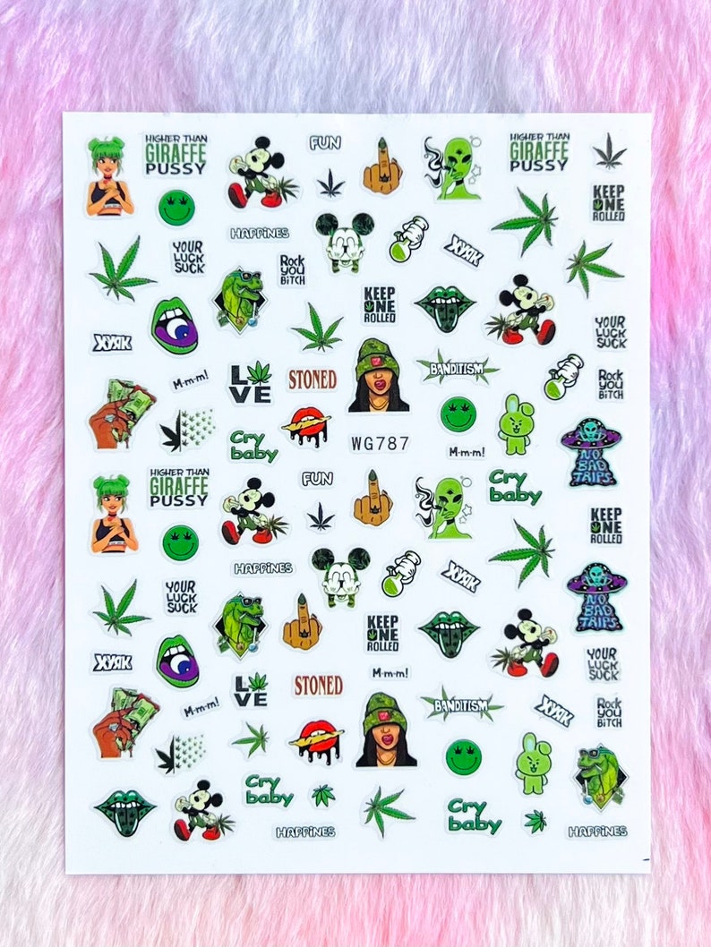 Weed Leaf Nail Stickers Stoned Nail Stickers Middle Finger Nail ...
